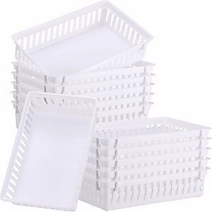 Wenqik Set of 12 Plastic Baskets for Organizing 10.24 x 6.5 x 2.36 Inch Rectangular Trays Plastic Organizer Bins Rectangle for Desk Organization(White)