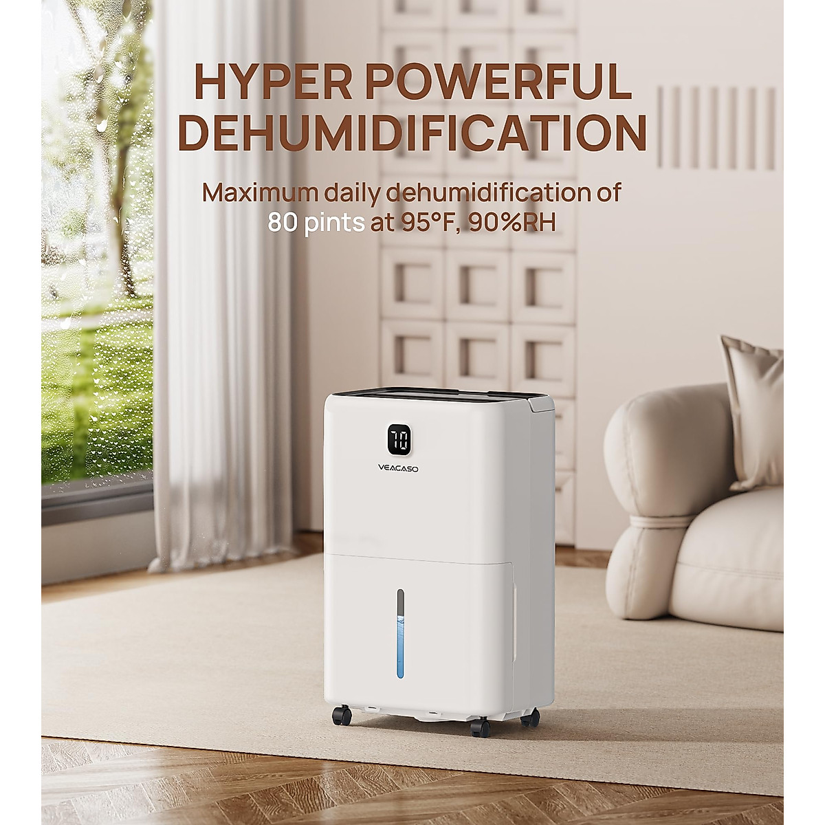 5,500 Sq. Ft Dehumidifier for Basement, VEAGASO 80 Pints Dehumidifiers for Home, Large Room, Bedroom with Drain Hose, Intelligent Humidity Control, Auto Shut Off, Auto Defrost, 1.37 Gal Water Tank