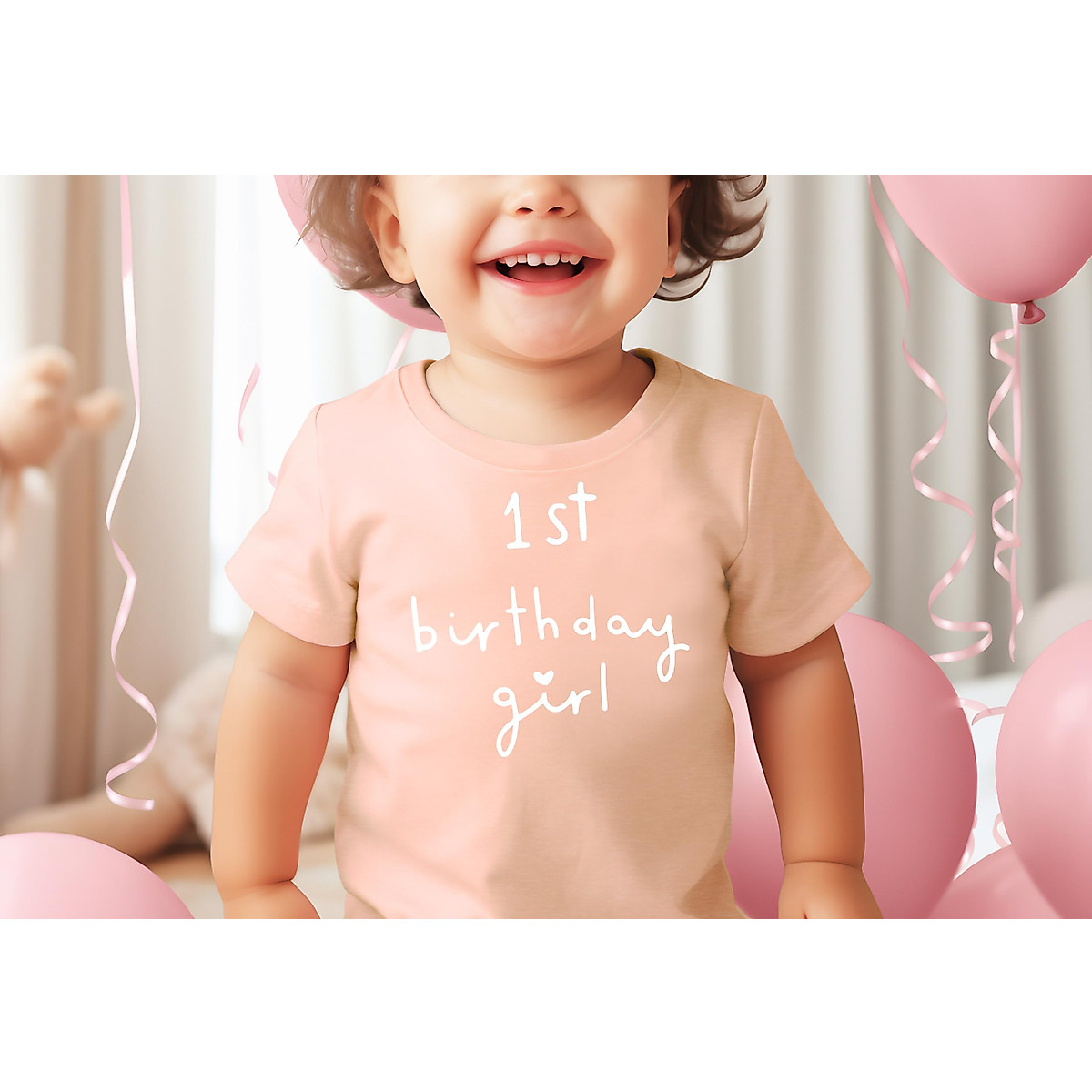 Girls 1st Birthday Shirt Heart Birthday Girl Shirt for Baby Girls One Year Old Retro Birthday White on Peach Shirt 12 Months