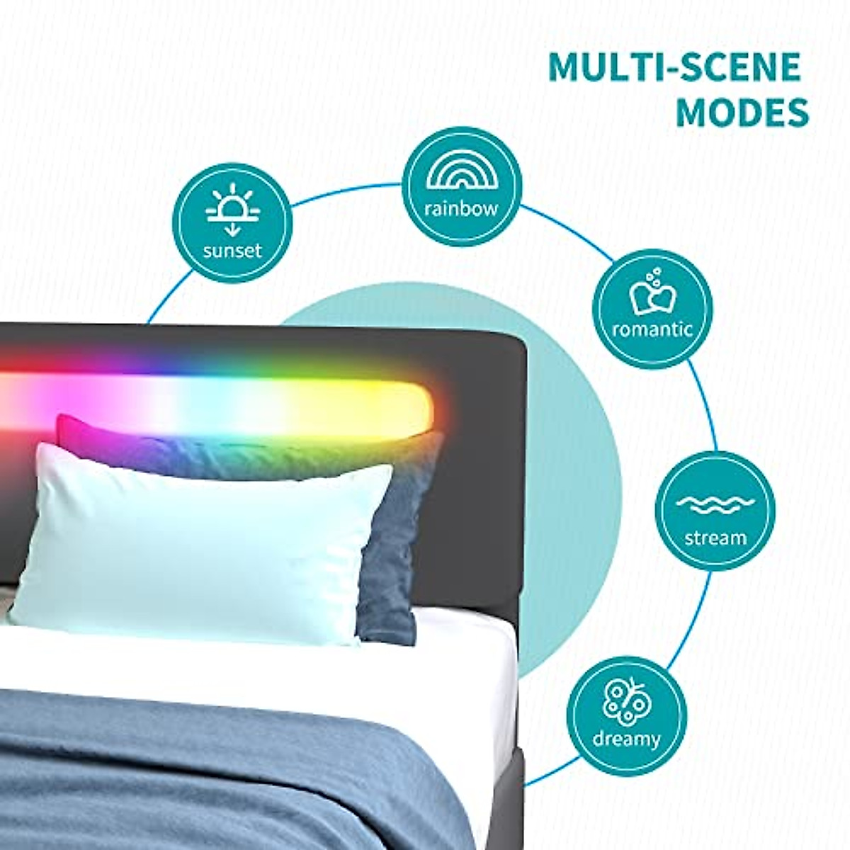 BALUS Queen Size Bed Frame with Smart LED Lights PVC Fabric Tufted Headboard Upholstered Platform Bed Frame with Storage Drawers - Black