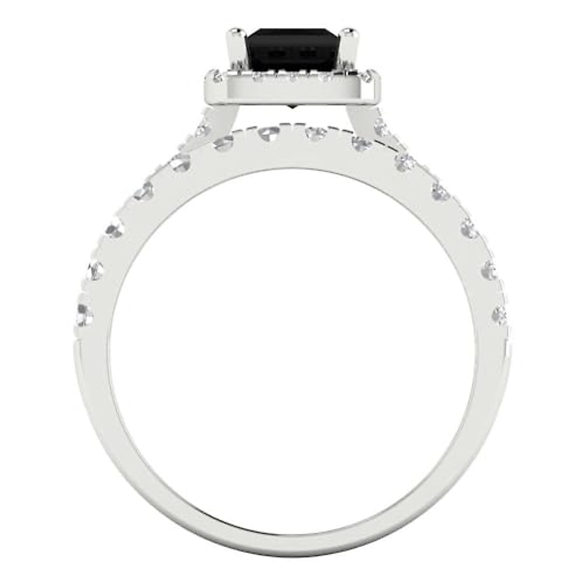 1.54 carat Princess Cut Halo Solitaire Natural Black Onyx Wedding Anniversary Bridal Ring band set 14k White Gold 6