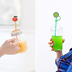 10 Piece Straw Tip Covers Cap Fruit Straw Tip Cap Reusable Drinking Straw Toppers for 6-8mm Straw Silicone Straw Plugs Fruit Shape Straw Protector