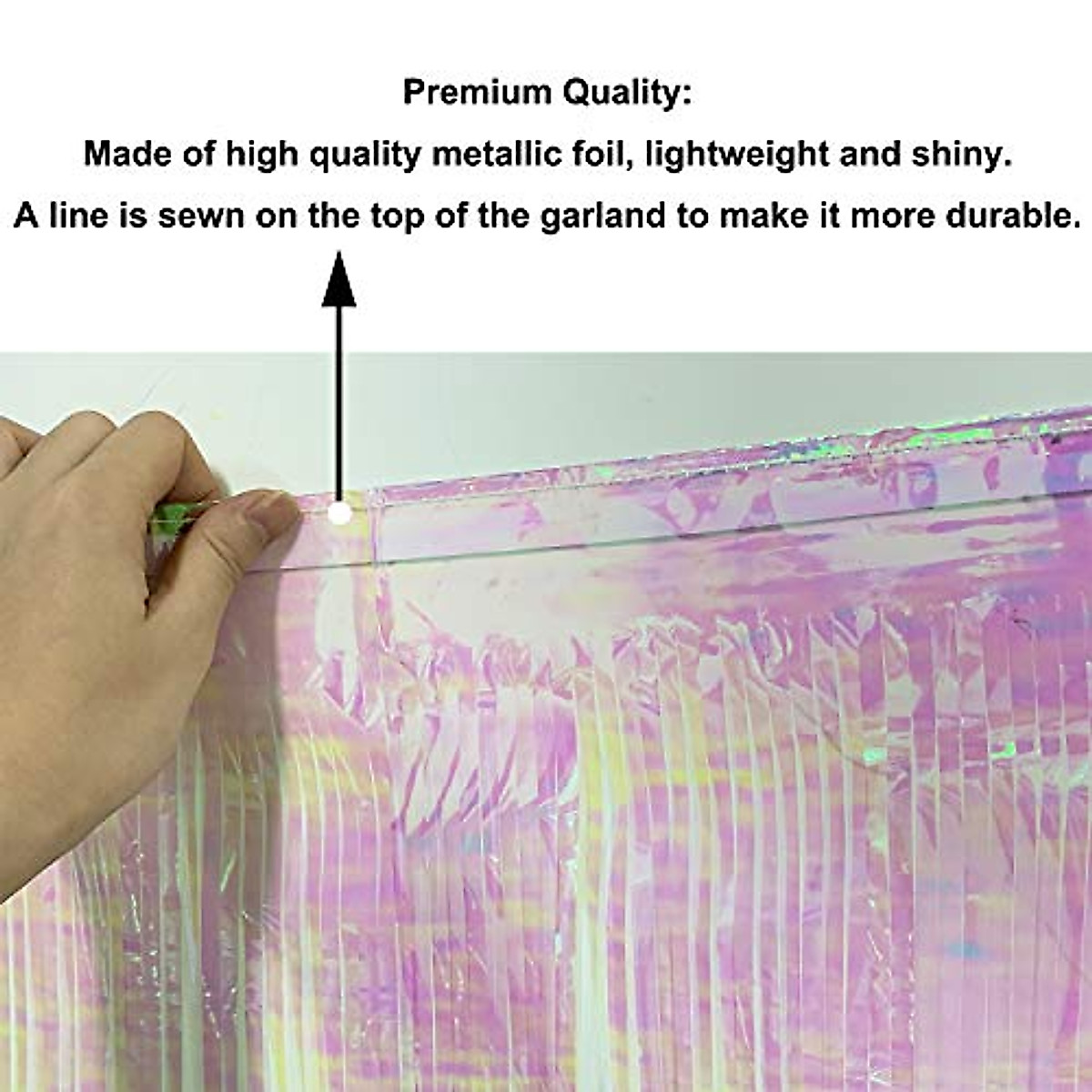 Blukey 10 Feet by 15 Inch Iridescent White Foil Fringe Garland - Pack of 6 | Metallic Tinsel Banner | Ideal for Parade Floats, Bridal Shower, Wedding, Birthday, Christmas | Wall Hanging Drapes