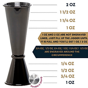 BARIANTTE Black Cocktail Jigger for Bartending, Double Jigger 2 oz 1 oz, Cocktail Measuring Cup Shot Measure Jigger, Bar Japanese Jigger with Measurements Inside, Liquor Measuring Jigger
