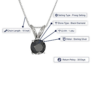 Vir Jewels 1 cttw Diamond Pendant, Black Diamond Pendant Necklace for Women in .925 Sterling Silver with 18 Inch Chain, Prong Setting