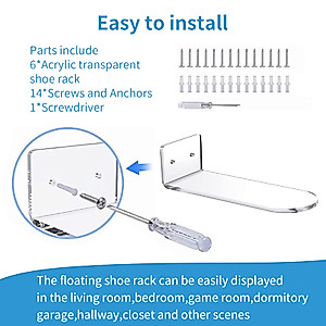 Guntsous 6 PCS Acrylic Floating Shoe Rack Wall Mount Display Shoe Rack Transparent Storage Rack for Home Use Sneaker Display Rack with Screws and Anchors