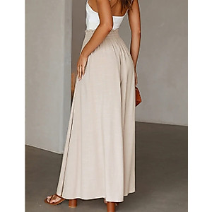 HangNiFang Wide Leg Pants for Women High Waist Workout Palazzo Yoga Pants with Pockets(0630-Apricot-M)