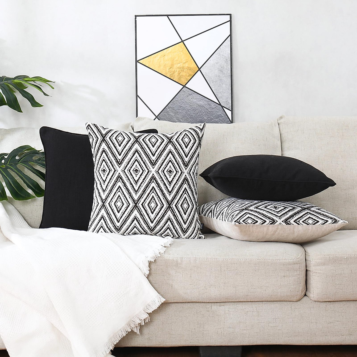 THOHAG Set of 4 Throw Pillow Covers 18 x18 inches, Soft Linen Cushion Covers, Square Decorative Couch Pillows Covers for Sofa Living Room, Black