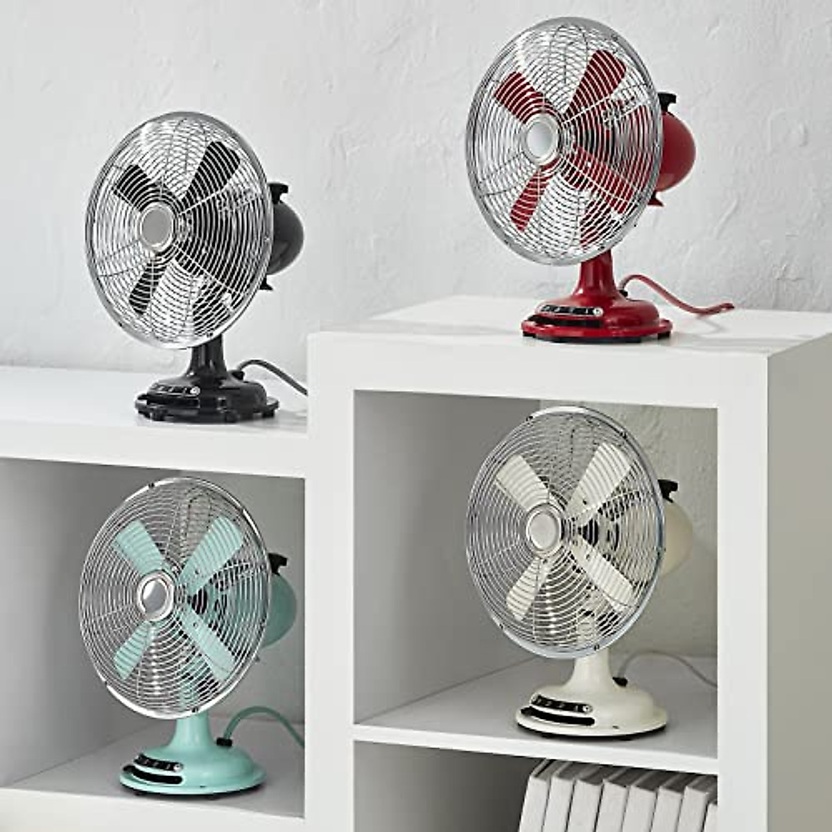 Better Homes & Gardens Retro Table Fan, 3-Speed Metal Tilted-Head Oscillation, 8-Inches (red)