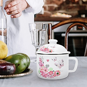 Hemoton 1Pc Enamel Soup Bowl Vintage Enameled Basin Retro Enameled Instant Noodles Bowl Lard Pot with Lid Large Salad Serving Bowl Ramen Basin