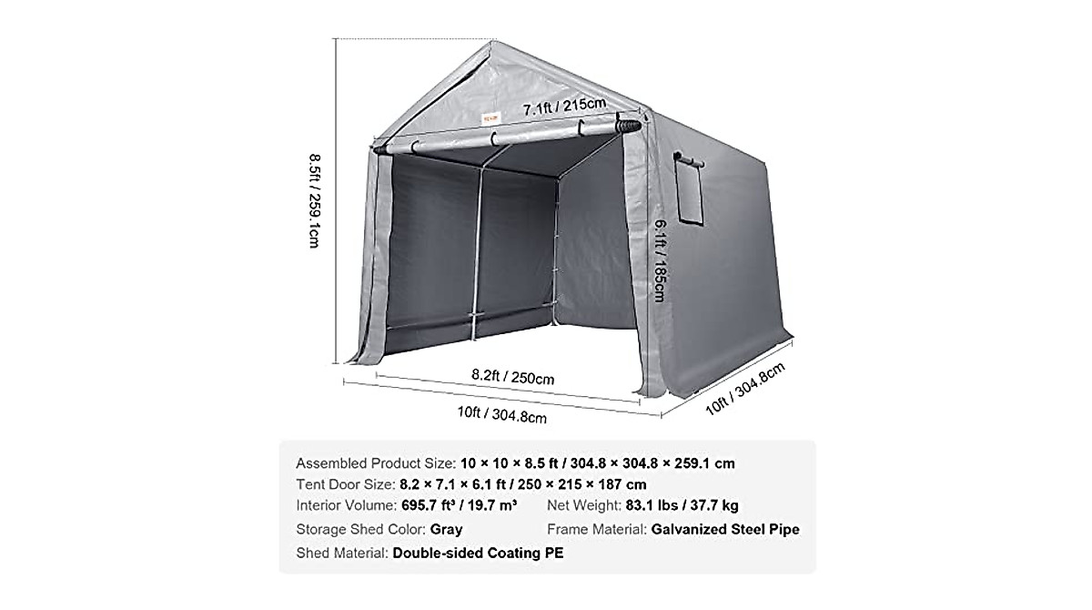 VEVOR Portable Outdoor Storage Shed 7x12 ft | Heavy Duty Tent