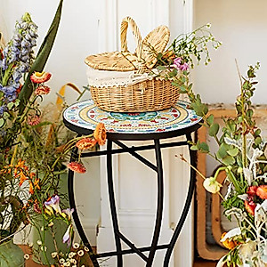 VONLUCE 21" Mosaic Plant Stand, 14 Inch Round Side Table with Ceramic Tile Top, Indoor and Outdoor Accent Table, Outdoor Patio Furniture, End Table for Garden Patio Living Room More, Floral