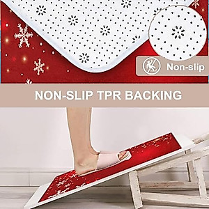 ArtSocket Christmas Bathroom Rugs and Mats Set 2 Piece, Snowflake Red Rugs Non Slip, Winter Snow Absorbent Microfiber Memory Foam Bath Mat Machine Washable Bathroom Floor Mats
