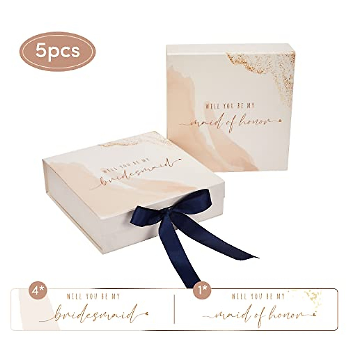 AW BRIDAL Bridesmaid Proposal Box Set of 5-4 Will You Be My Bridesmaid Gift Wrapping Boxes & 1 Will You Be My Maid of Honor White Gift Boxs for Bachelorette Gifts