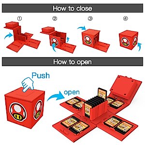UFOPETIE 16 in 1 Game Storage Box for Switch Game Cards Mario Games Cube up to 16 Games,for Nintendo Switch Game Card Case Cube Nintendo Switch Game Storage Box Mario Mushrooms Thumb Grip 2PCS