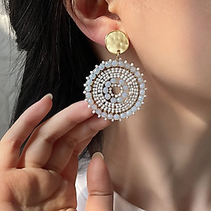 A Golden Cloud White Beaded Earrings For Women Summer Beach Boho Bead Dangle Drop Statement Earrings Fashion Jewelry