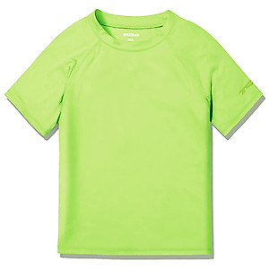 TSLA Youth Kids UPF 50+ Short Sleeve, Aqua Water Swimsuit Top, UV/SPF Surf Swim Shirt, Swim Shirt Lime, 8