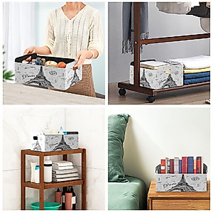 Kigai Paris Eiffel Tower Storage Basket, Foldable Open Storage Bins with Double Handle, Felt Storage Boxes for Office Desk, Rectangular Closet Organizer Containers for Home Bedroom