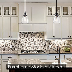 IMPIOIO Pendant Light Over Island Hanging Lighting Industrial Clear Glass Adjustable Cord for Sink Kitchen Island Dining Room, Black, 1 Pack