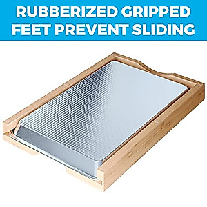 Easy-to-Clean Bamboo Wood Cutting Board Set with Non Stick Pullout Baking Sheet Tray - Easy Compact Storage Chopping Board Set