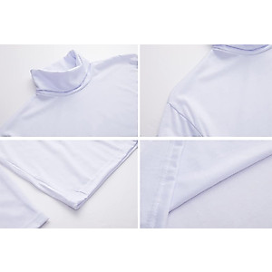 Men Slim Long Sleeve Turtleneck T-Shirt Thermal Underwear Pullovers Lightweight Casual Pure Color Tops White Long Sleeve Medium