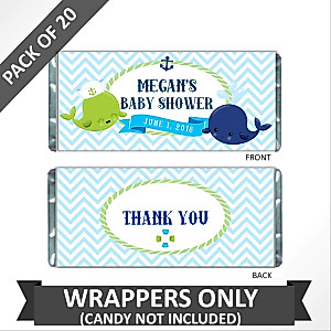 Personalized Candy Wrappers, Whale Baby Shower Favors, Pack of 20 Custom Chocolate Bar Labels