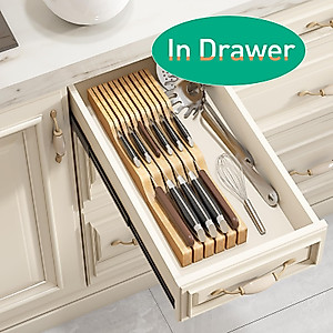 Drawer Knife Block Organizer, Bamboo Wood Drawer Knife Organizer, Protecting Knife Organizer Block