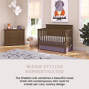 Child Craft Sheldon 4-in-1 Convertible Crib, Baby Crib Converts to Day Bed, Toddler Bed and Full Size Bed, 3 Adjustable Mattress Positions, Non-Toxic, Baby Safe Finish (Cocoa Bean Brown)