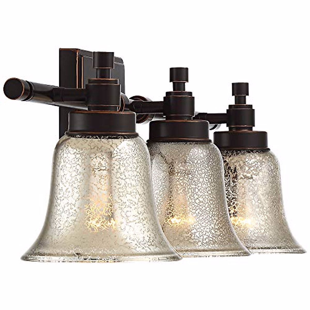 Possini Euro Design Varra Antique Wall Mount Light Antique Silver Bronze Metal Hardwired 26 1/2" Wide 3-Light Fixture Bell Mercury Glass Shades for Bathroom Vanity Mirror House Home Room Decor