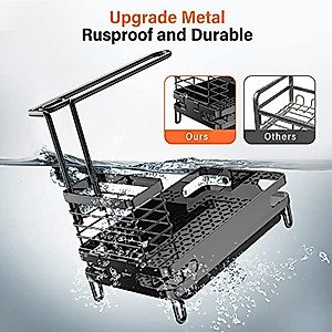 Truoctdu Sponge Holder for Kitchen Sink, Multifunctional Sink Caddy Sponge Dish Brush Scissor Bottles Dishcloth Storage,No Drilling Sponge Holder Kitchen Organizer with Removable Drain Pan-Black