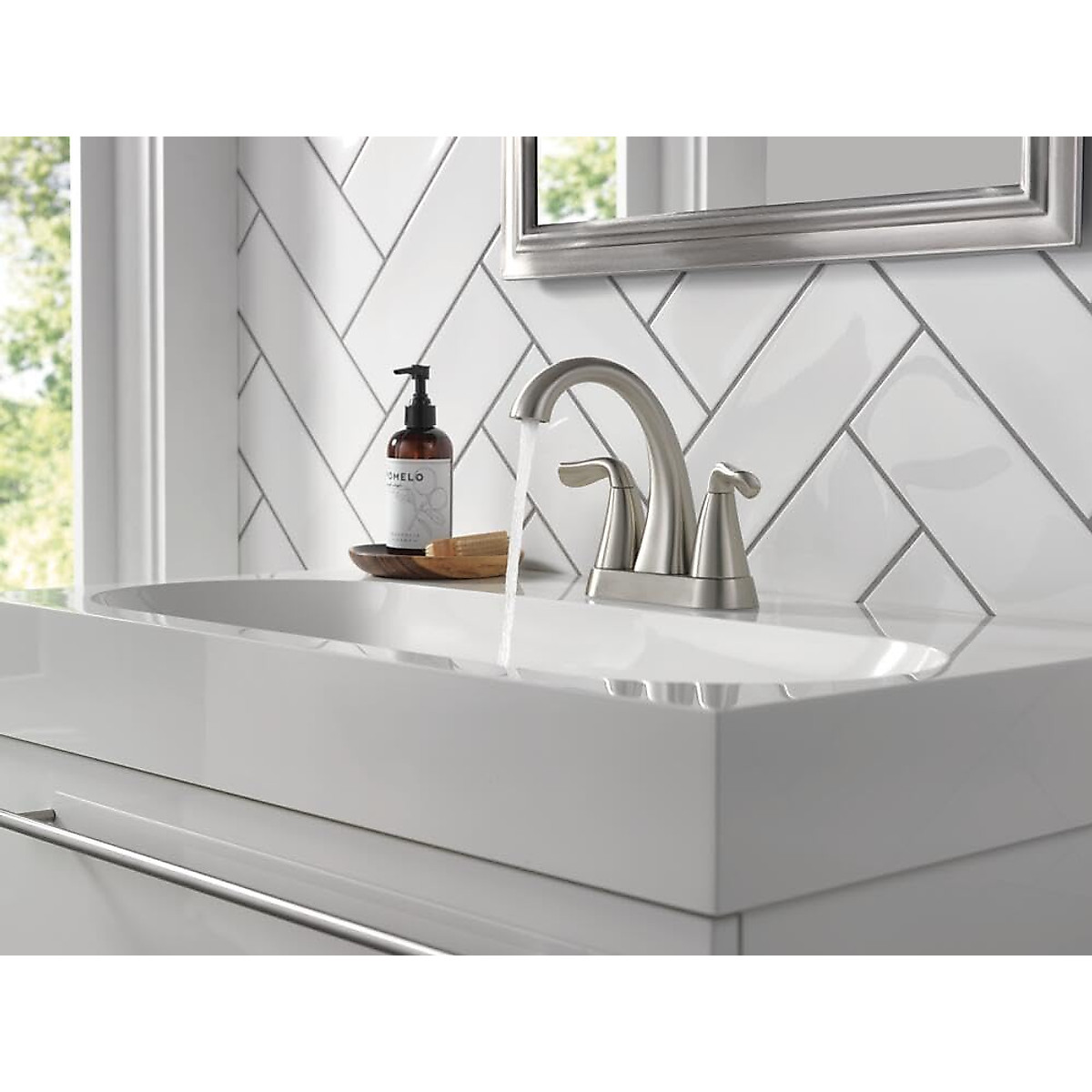 Delta Faucet Arvo Centerset Bathroom Faucet Brushed Nickel, Bathroom Sink Faucet, Drain Assembly Included, SpotShield Stainless 25840LF-SP