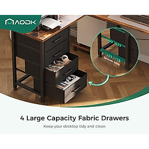 AODK L Shaped Desk with 4 Tier Drawers, 61" Reversible Gaming Desk with Power Outlets, L Shaped Computer Desk with USB Charging Port and Host Stand, Home Office Corner Desk, Easy to Assemble, Vintage