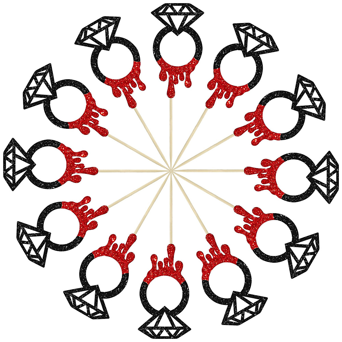 Gyufise 24Pcs Scary Halloween Cupcake Toppers Horror Blood Diamond Ring Cupcake Decorations Gothic Bachelorette Supplies for Halloween Blood Bachelorette Party Spooky Bridal Shower Wedding