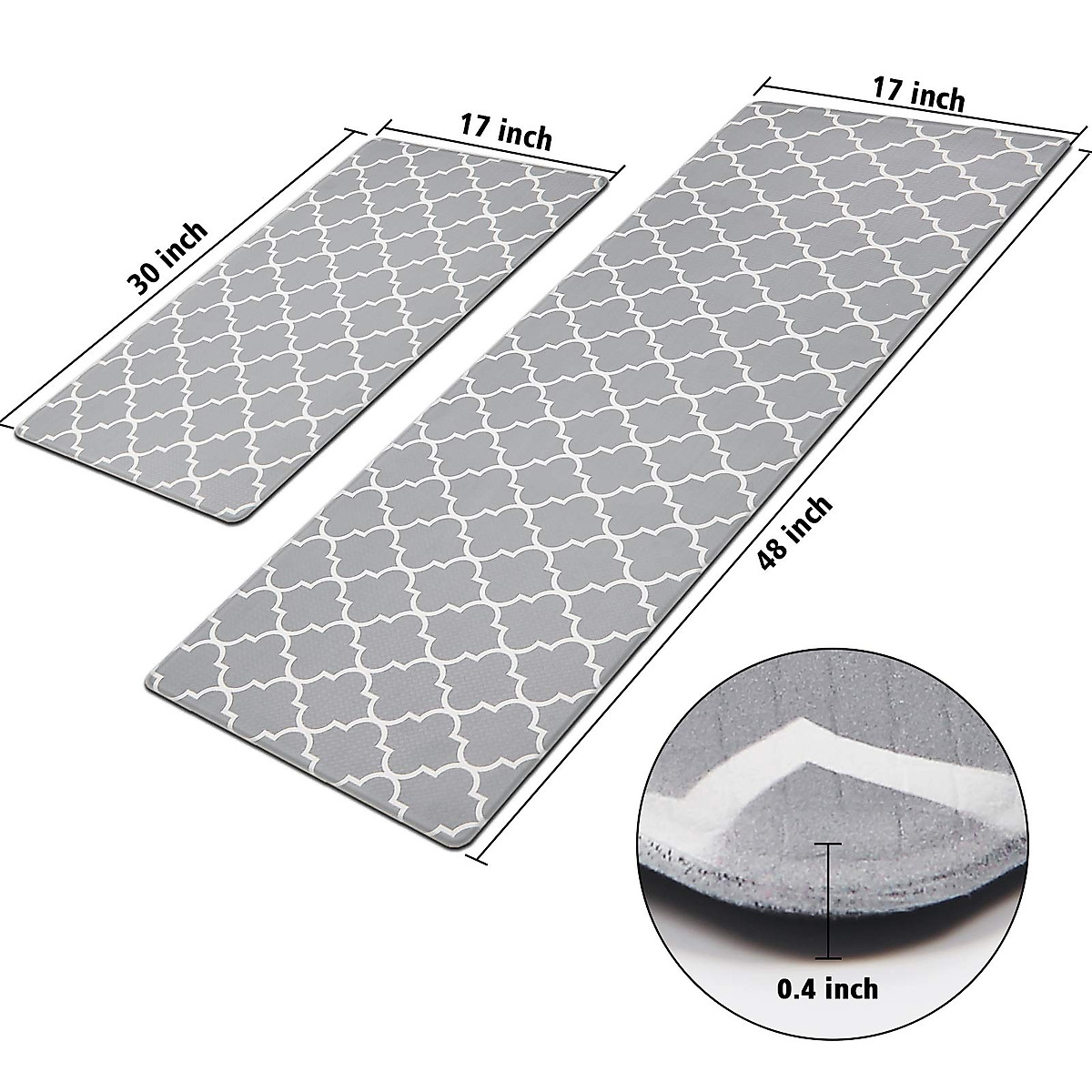 HEBE Anti Fatigue Kitchen Floor Mats Set of 2 Thick Cushioned Kitchen Rugs Mats Set Waterproof Non Slip Comfort Floor Rug Carpet for Kitchen Sink,Laundry 18"x30"+18"x48"