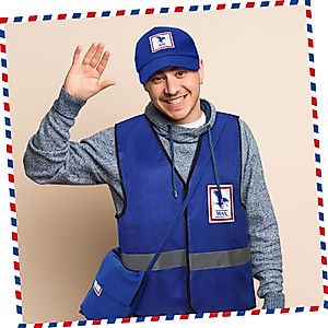 Hicarer Mailman Costume Adult Mail Carrier Costume Kit Halloween Costume for Adults Career Cosplay Halloween Postal Costume (Large)