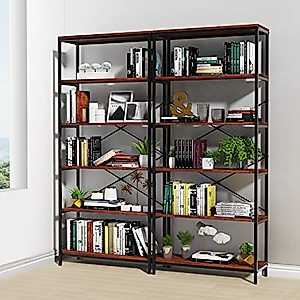 6 Tier Industrial Bookshelf, 71" Tall Open Bookcase, Rustic Wood Organizer Shelves on Metal Frame, Multi-Functional Storage Shelf Rack for Bedroom Living Room Garage Office Basement