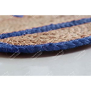 Chouhan Rugs Area Rug Natural Jute Hand Braided Rug Light Blue Scalloped Runner