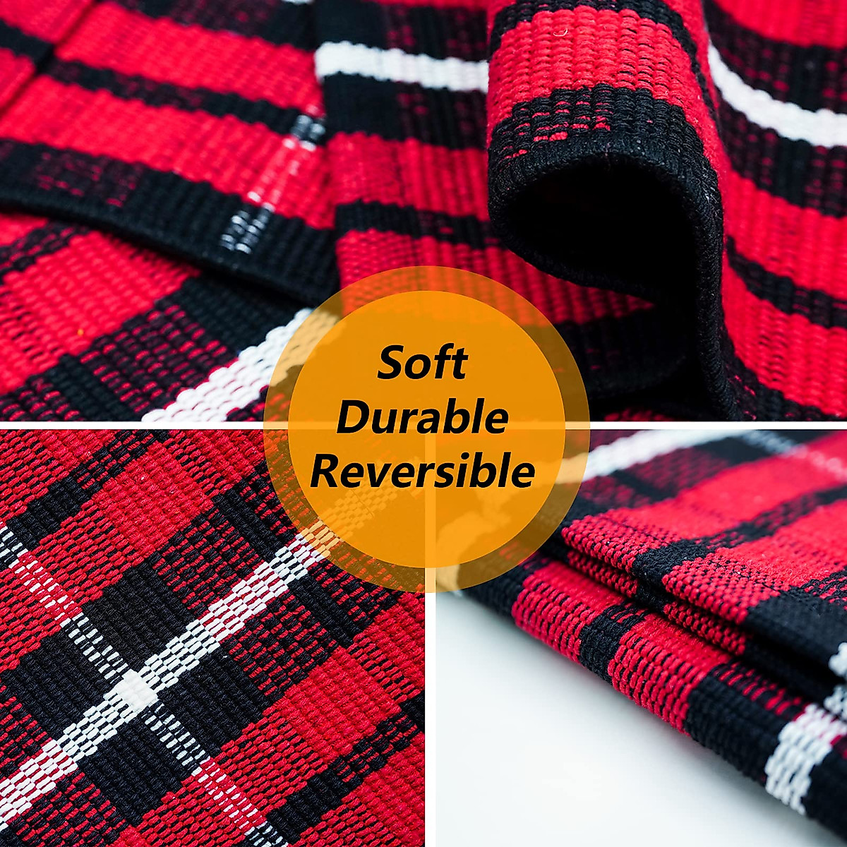 YINLUMY Christmas Buffalo Plaid Outdoor Doormat 23.6” x 51.2 Black/Red Checkered Rug,Cotton Hand-Woven Washable Front Layered Door Mats Reversible Fall Porch Rug for Farmhouse/Entryway/Patio