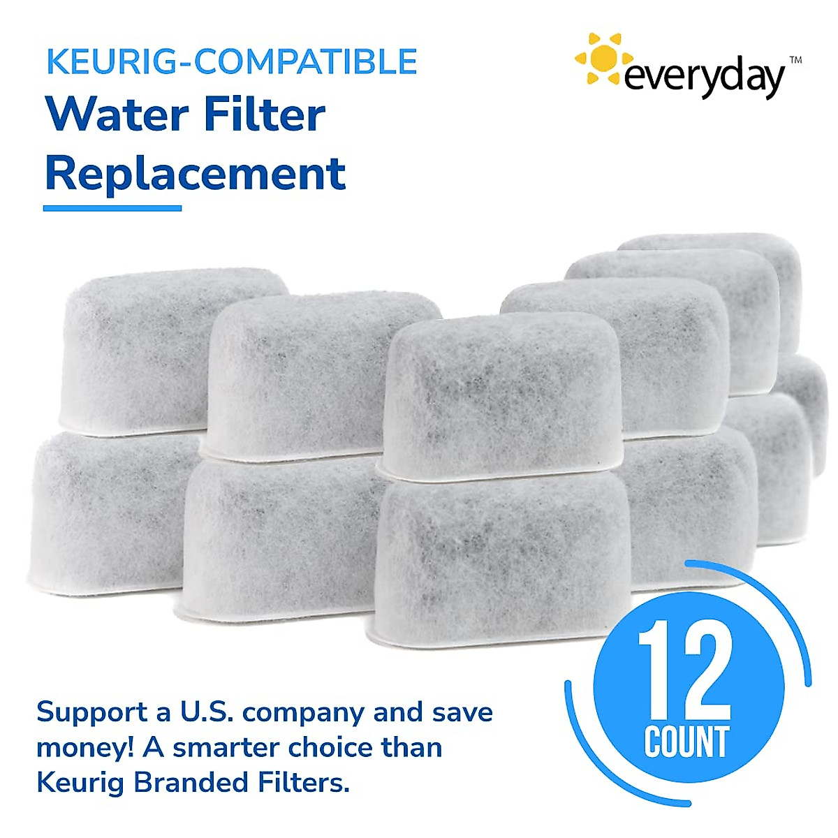 Everyday KWF-12 Charcoal Water Filters for Keurig Coffee Machines, 12 Count (Pack of 1), White