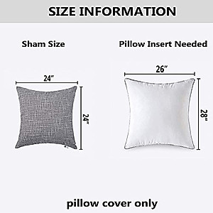 Kevin Textile 2 Pack Decorative Linen Throw Pillow Covers, Outdoor Pillows Cover Large Cushion Case for Couch/Chair, 24 x 24 inches, 61cm, Grey