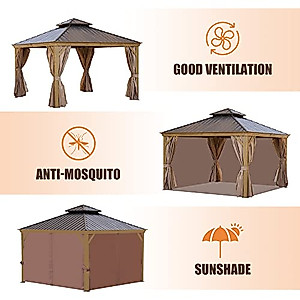 Goohome 12 x 12FT Hardtop Gazebo, Aluminum Frame Double Roof Canopy with Mosquito Net and Curtains, Outdoor Permanent Hard Top Waterproof Pergola for Shade and Rain for Lawn, Deck，Patio
