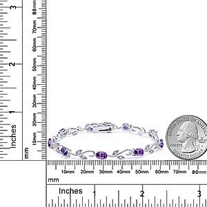 Gem Stone King 4.18 Cttw Purple Amethyst and White Diamond Greek Vine Tennis Bracelet For Women In 925 Sterling Silver | Gemstone Birthstone | Oval 6X4MM | 7 Inch