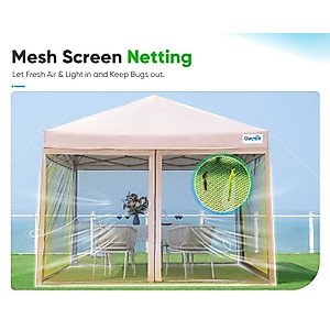 Quictent 6.6'x6.6' Ez Pop up Canopy Tent with Netting Screened, Outdoor Instant Portable Gazebo Screen House Room Tent -Fully Sealed, Waterproof & Roller Bag Included (Tan)