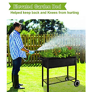 Fiwithy Raised Garden Bed with Legs for Outdoor Plants, Standing Elevated Planter Box Cart on Wheels for Vegetables Flower Herb Patio, Black