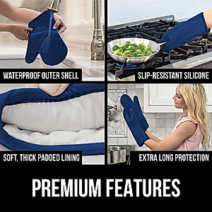 Gorilla Grip Silicone Oven Mitts Set and Box Grater, Both in Blue Color, Oven Mitts are Heat Resistant, Grater is 4-Sided, Includes Detachable Container, 2 Item Bundle