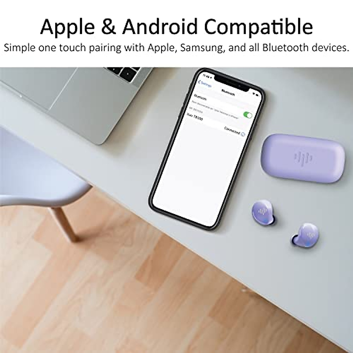 iLuv myBuds Wireless Earbuds, Bluetooth 5.3, Built-in Microphone, 20 Hour Playtime, IPX6 Waterproof Protection, Compatible with Apple & Android, Includes Charging Case & 4 Ear Tips, TB100 Purple