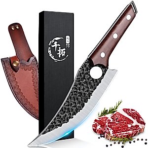 WUELY Boning Knife for Meat Cutting,Viking knife,Handmade Japanese Chef Knife,Forged Meat Cleaver knife,Camping Knife with Sheath,Multipurpose for Kitchen,Hunting