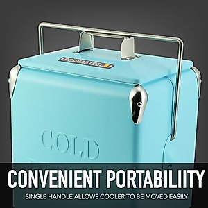 Permasteel 14-Quart Small Cooler Ice Chest | Retro Vintage Classic Style Hard Metal Cooler, PS-A205-14QT-TQ, Beverage Cooler for Camping Beach Picnic, Turquoise