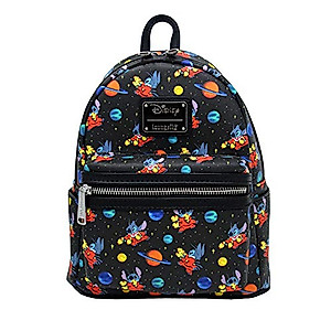 Loungefly x Disney Stitch in Space Allover-Print Mini Backpack (One Size, Black Multi)