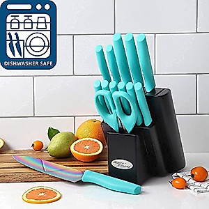 DISHWASHER SAFE Rainbow Titanium Cutlery Knife Set Kitchen Knives Sets Plug Rainbow Titanium Colorful Kitchen Utensils Set Stainless Steel Utensil Set - 6 Cooking Utensils